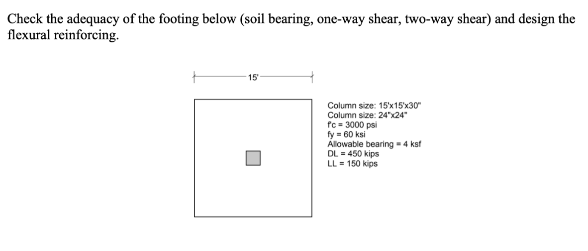 Solved Check the adequacy of the footing below (soil | Chegg.com