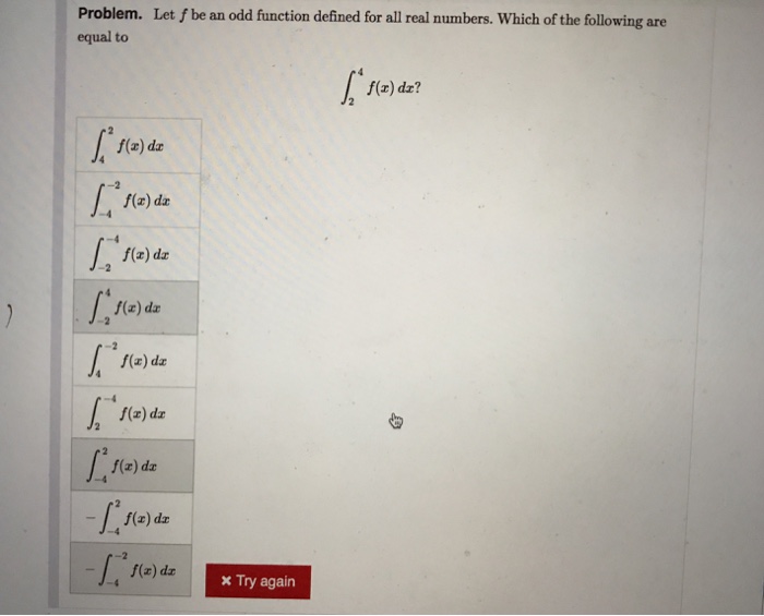 Solved Problem. equal to Let f be an odd function defined | Chegg.com