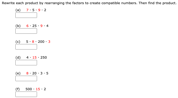 Solved Rewrite each product by rearranging the factors to | Chegg.com