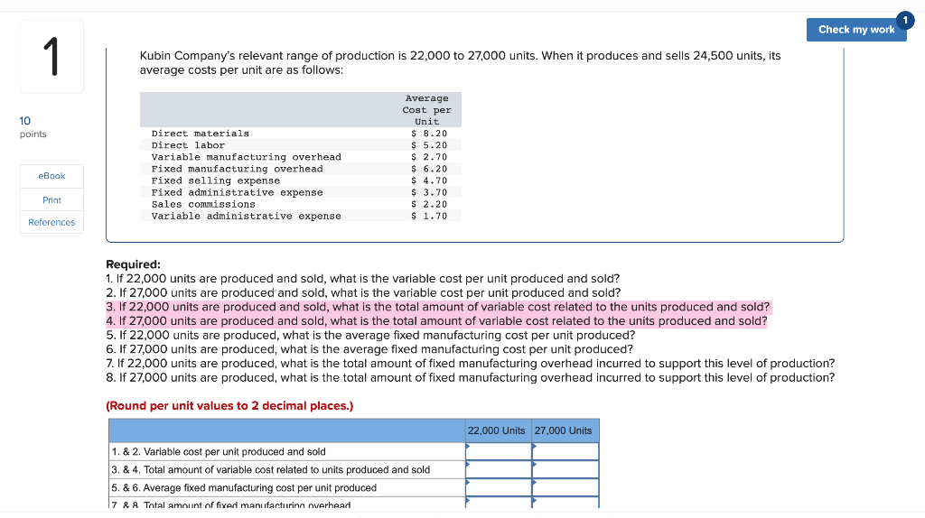 Solved 1 10 points eBook Print References Check my work | Chegg.com