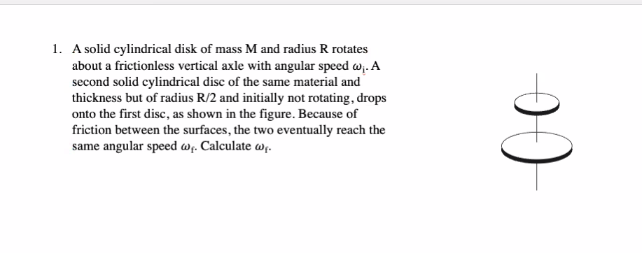 Solved 1. A solid cylindrical disk of mass M and radius R | Chegg.com