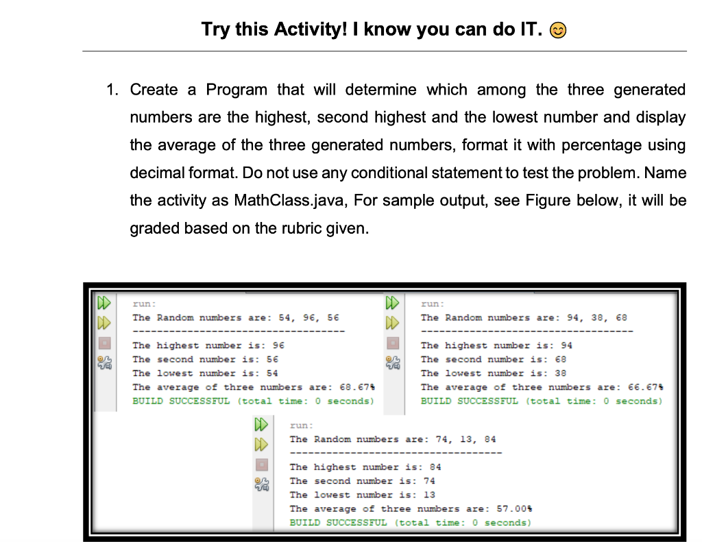 Solved Try this Activity! I know you can do IT. ☺ 1. Create | Chegg.com
