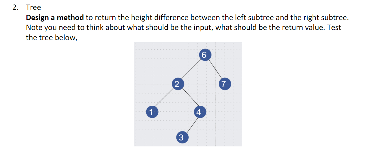 Solved 2. Tree Design a method to return the height | Chegg.com