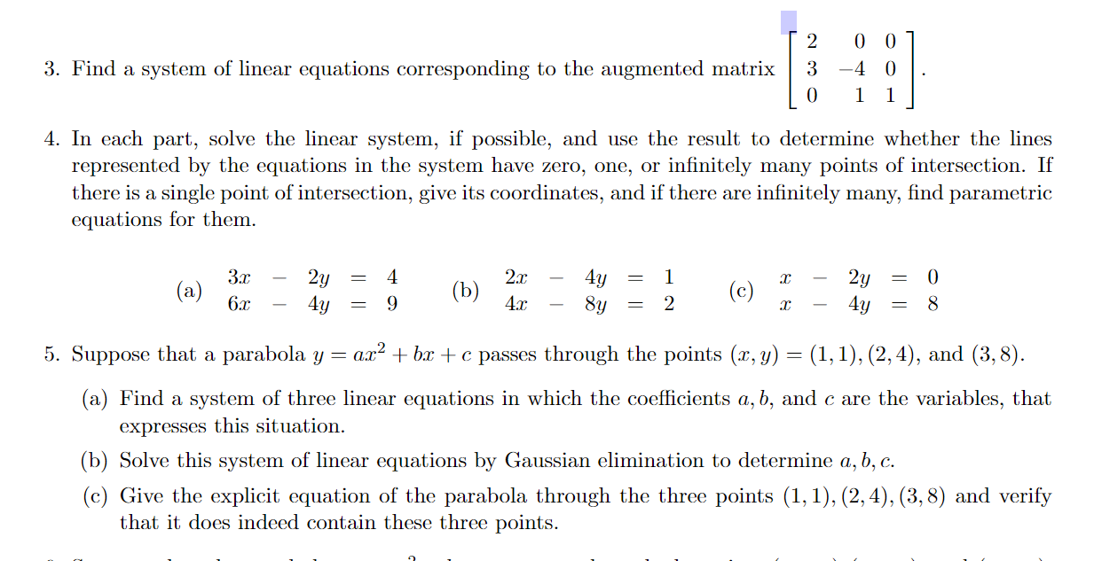 Solved 3. Find a system of linear equations corresponding to | Chegg.com