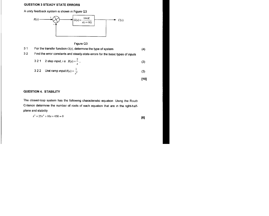 Solved QUESTION 3 STEADY STATE ERRORS A unity feedback | Chegg.com