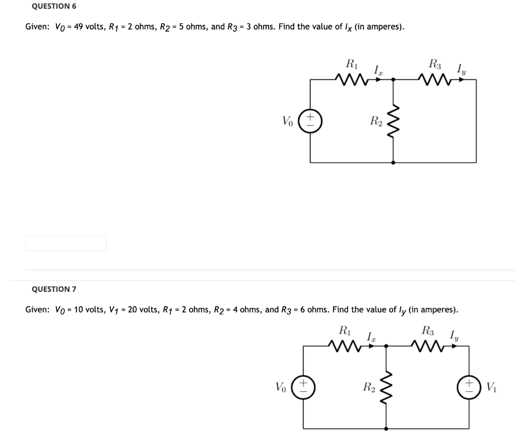 Solved Given: V0=49 volts, R1=2 ohms, R2=5 ohms, and R3=3 | Chegg.com