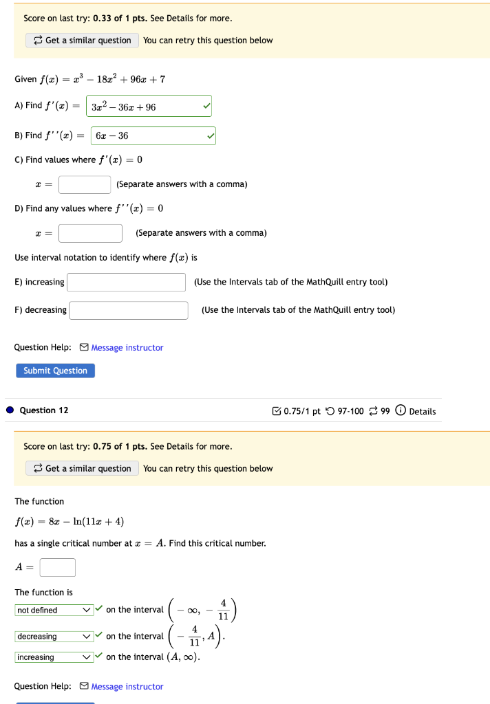 Solved The function f(x)=4+3x+75x−1 has one local minimum | Chegg.com