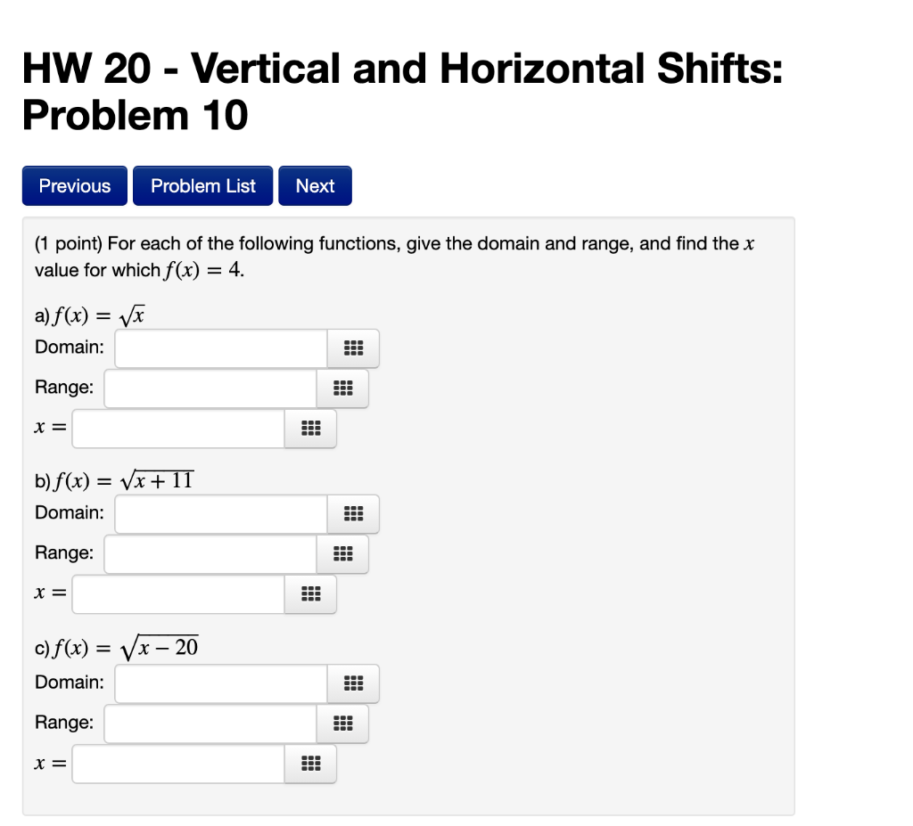 Solved HW 20 - Vertical and Horizontal Shifts: Problem 10 | Chegg.com