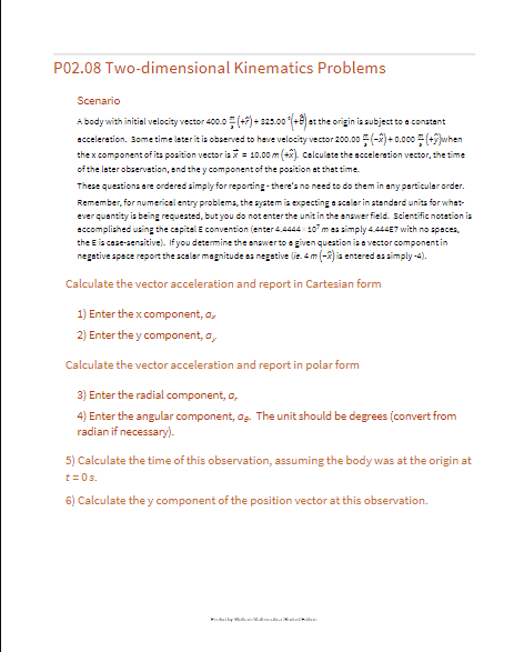 Solved PO2.08 Two-dimensional Kinematics Problems Scenario A | Chegg.com