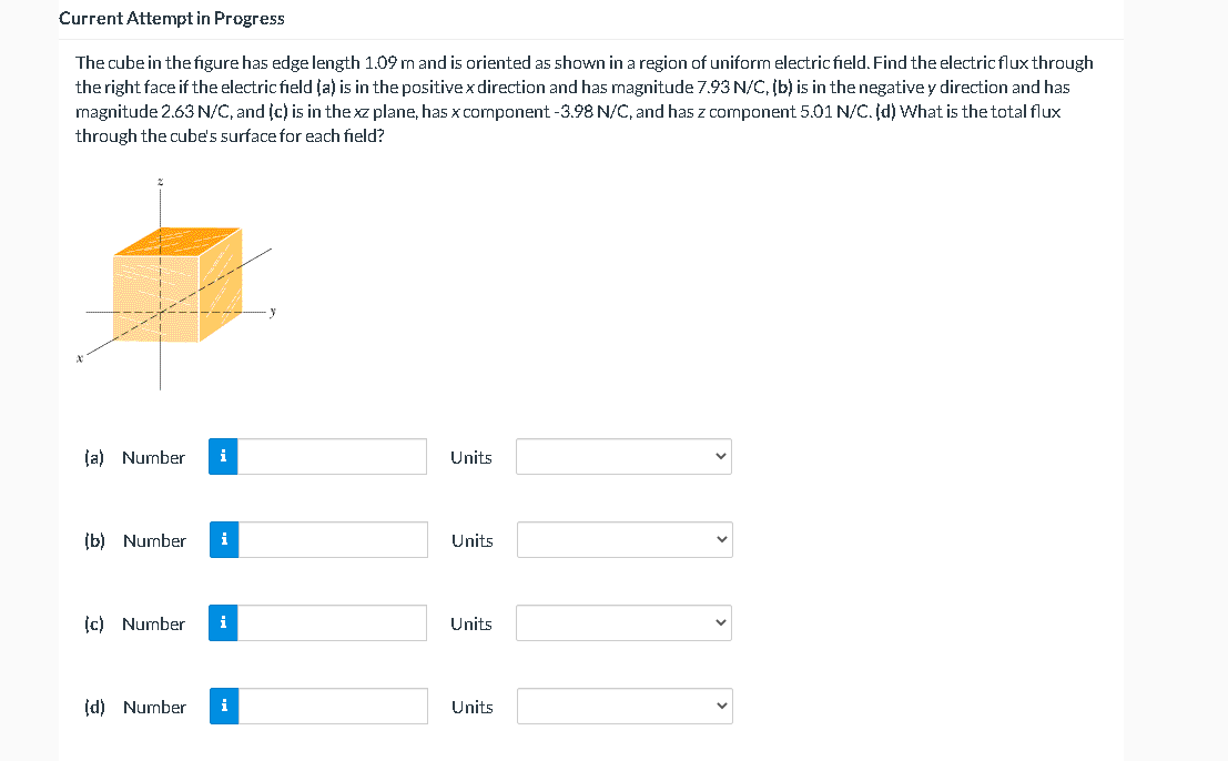 Solved Current Attempt in Progress The cube in the figure | Chegg.com