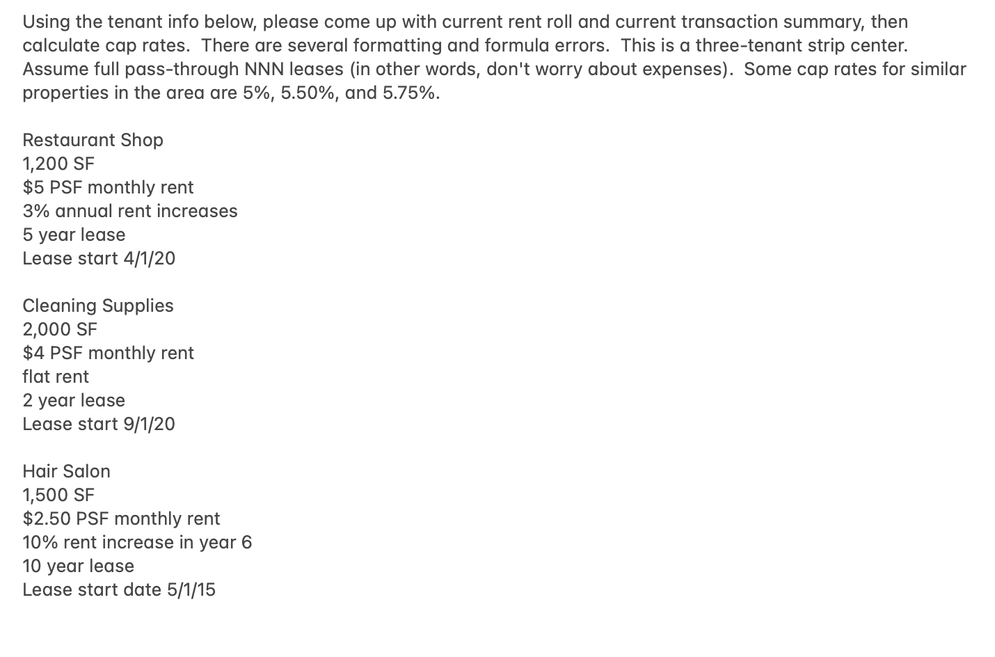 Solved Using the tenant info below, please come up with | Chegg.com