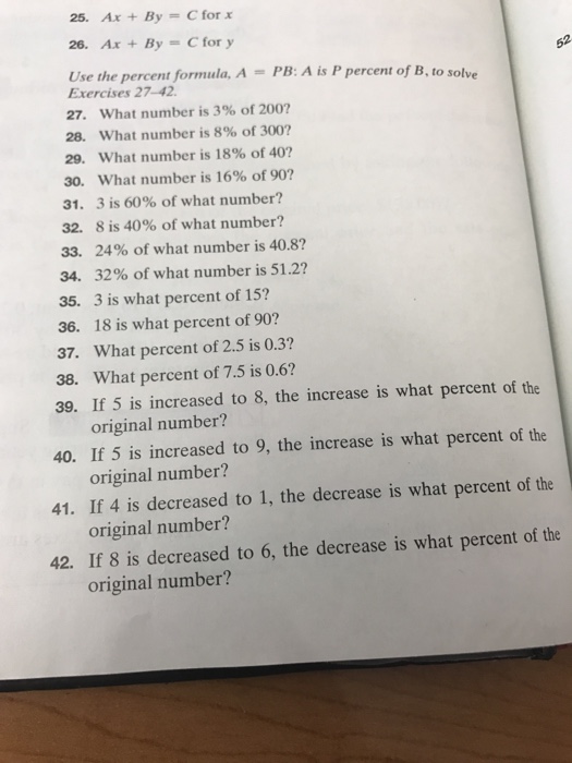 Solved Ax + By = C for x Ax + By = C for y Use the percent | Chegg.com