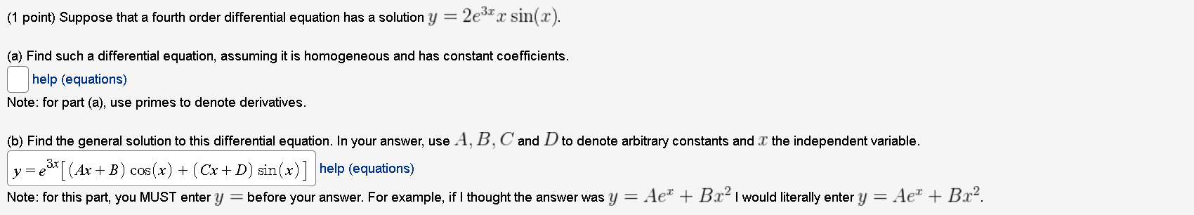 Solved 1 ﻿point ﻿suppose That A Fourth Order Differential
