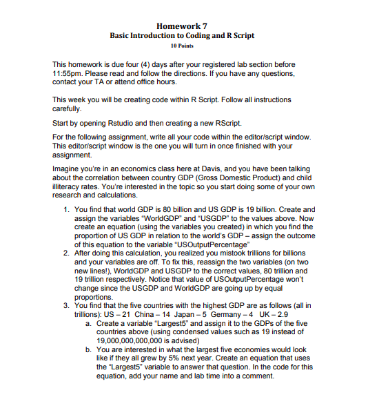 Homework 7 Basic Introduction To Coding And R Script 6313
