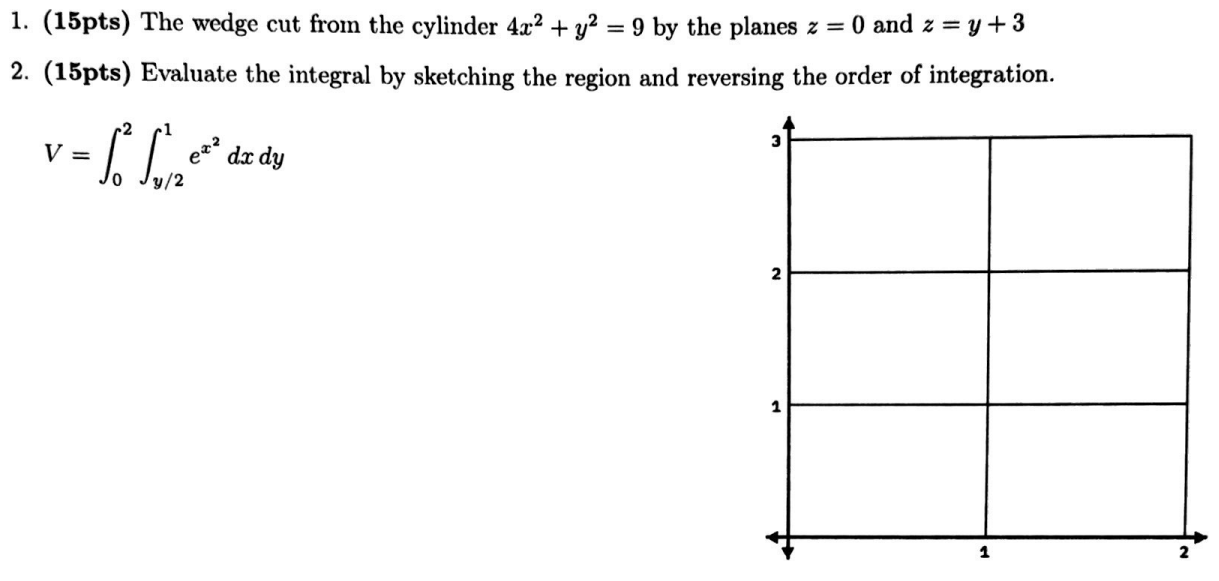 Solved 1. ﻿The wedge cut from the cylinder 4x2+y2=9 by ﻿the | Chegg.com