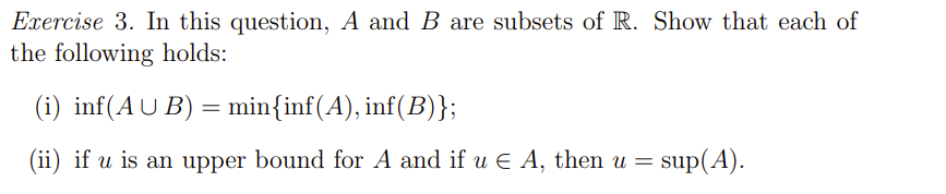 Solved Exercise 3. ﻿In this question, A and B ﻿are subsets | Chegg.com