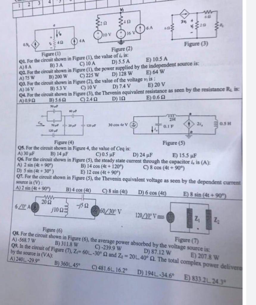 Solved QL. For the circuit shown in Figure (1), the value of | Chegg.com