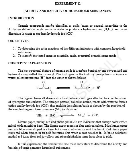 Solved EXPERIMENT 11 ACIDITY AND BASICITY OF HOUSEHOLD | Chegg.com