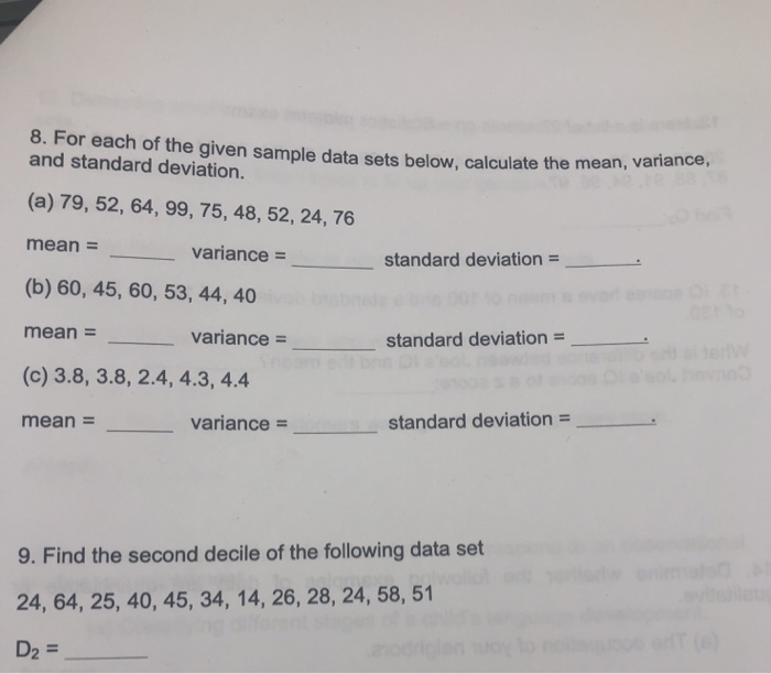 Solved 8. For each of the given sample data sets below, | Chegg.com