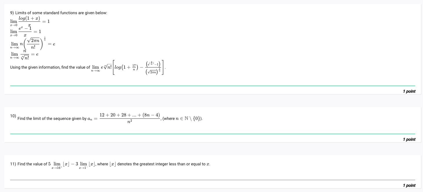 Solved 9) Limits of some standard functions are given below: | Chegg.com