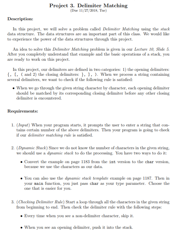 Hi Here Is A C Project About Delimiter Matching