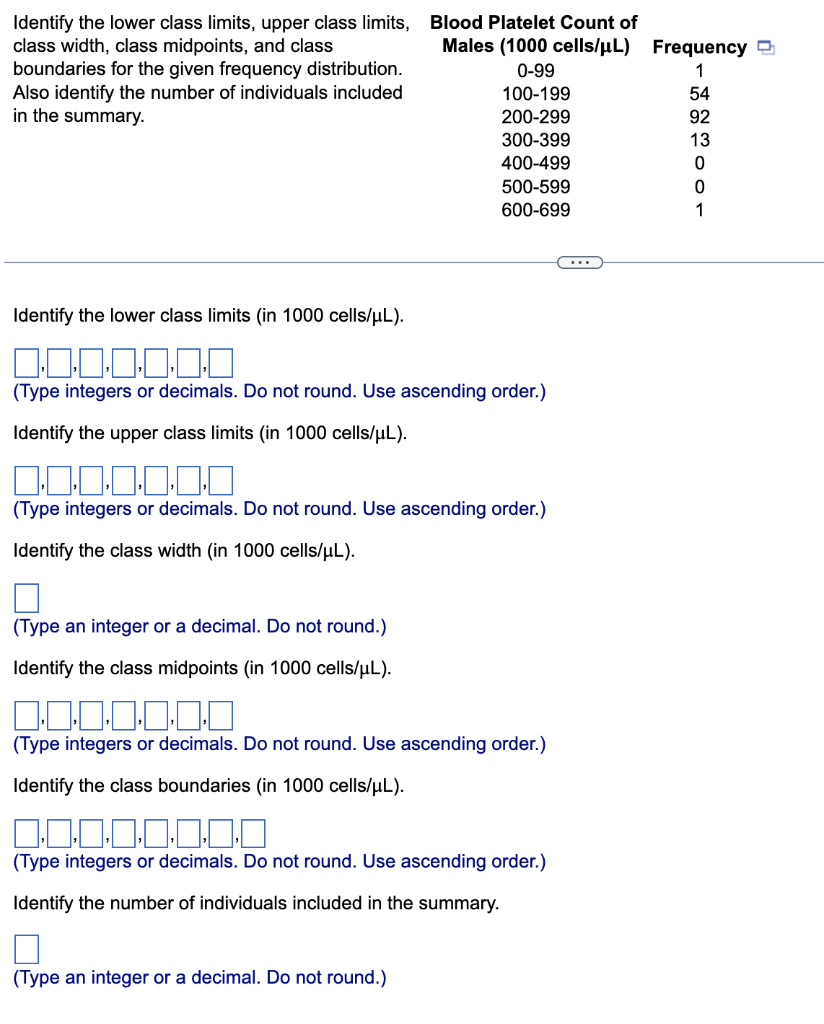 Solved Blood Platelet Count of Males (1000 cells/μL) | Chegg.com