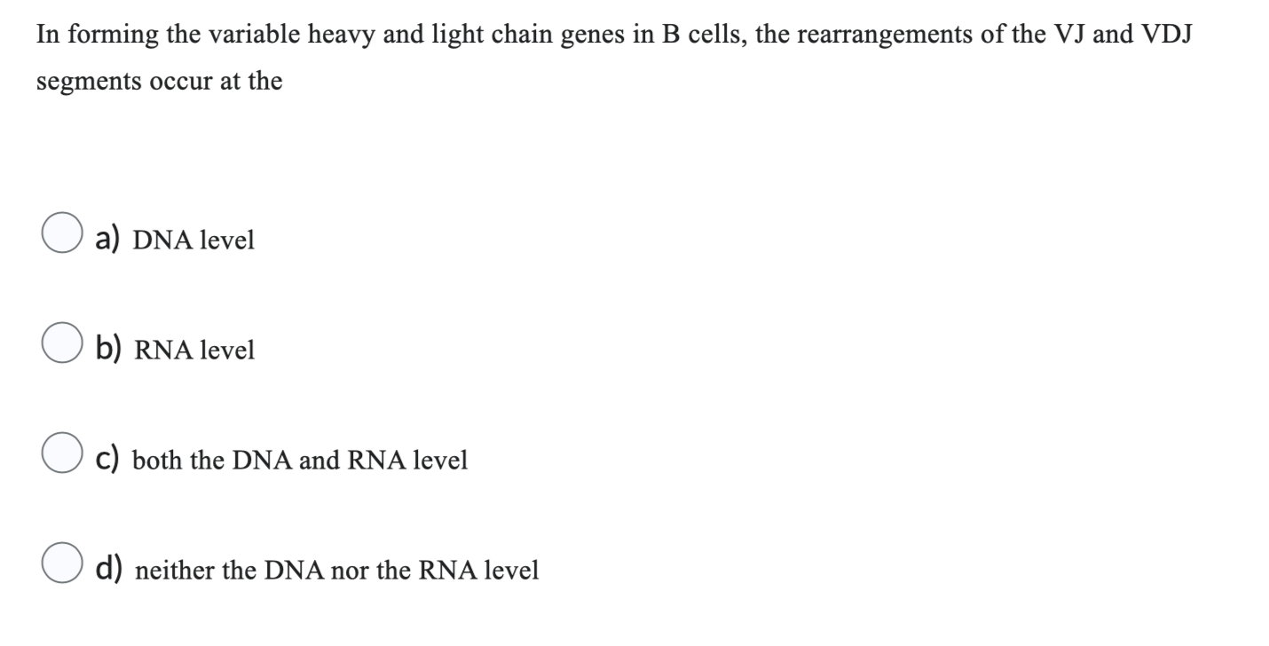 Solved In forming the variable heavy and light chain genes | Chegg.com