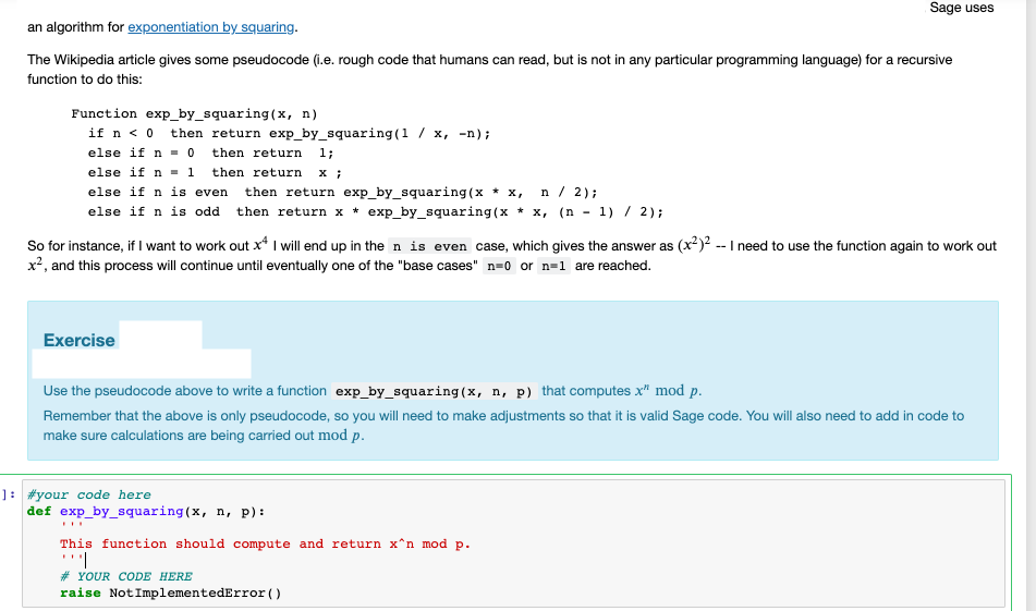 Solved Sage uses an algorithm for exponentiation by | Chegg.com