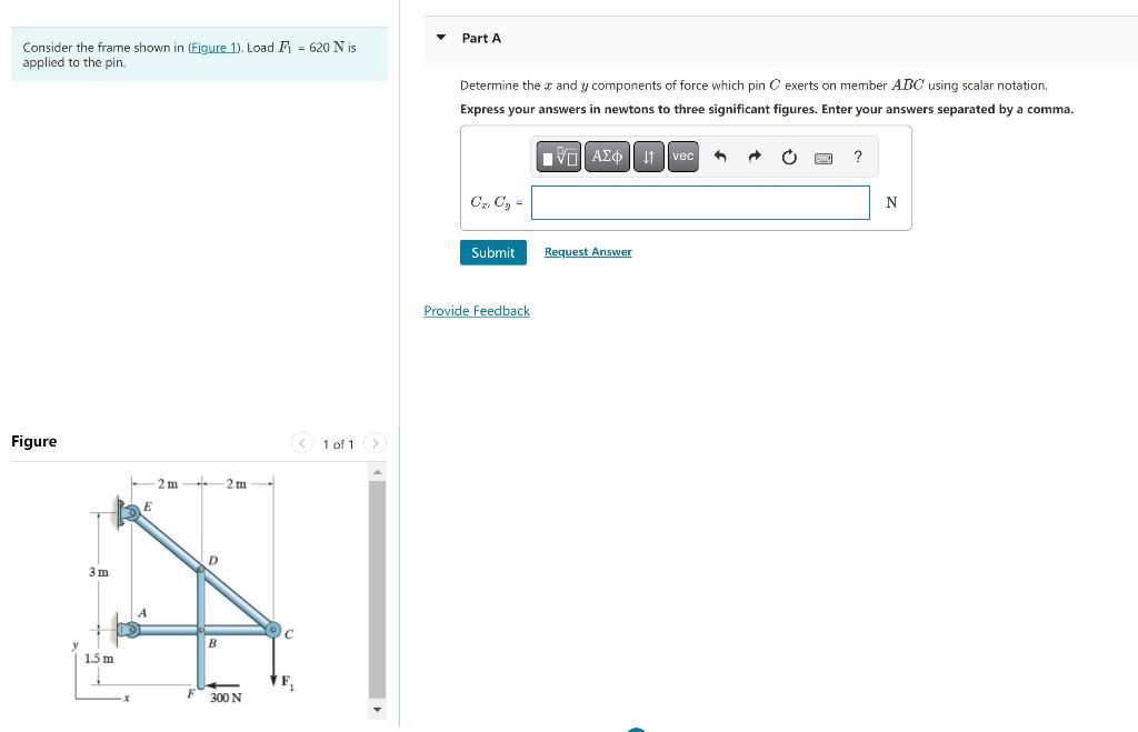 Solved Consider the frame shown in (Figure 1). Load F1=620 N | Chegg.com