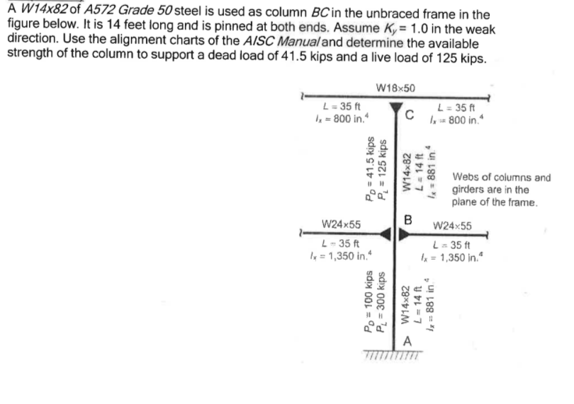 Solved A W14x82 of A572 Grade 50 Steel is used as column BC | Chegg.com