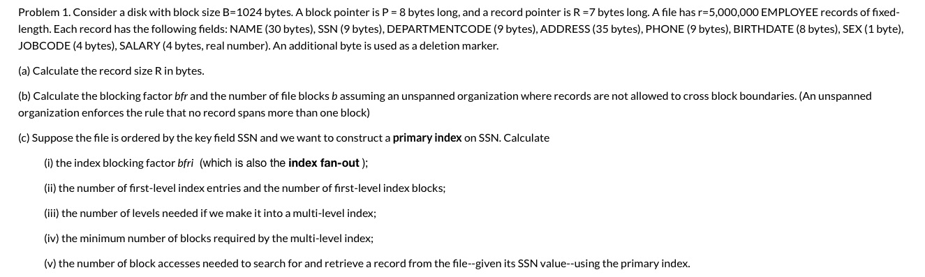 Solved Problem 1 Consider A Disk With Block Size B1024 