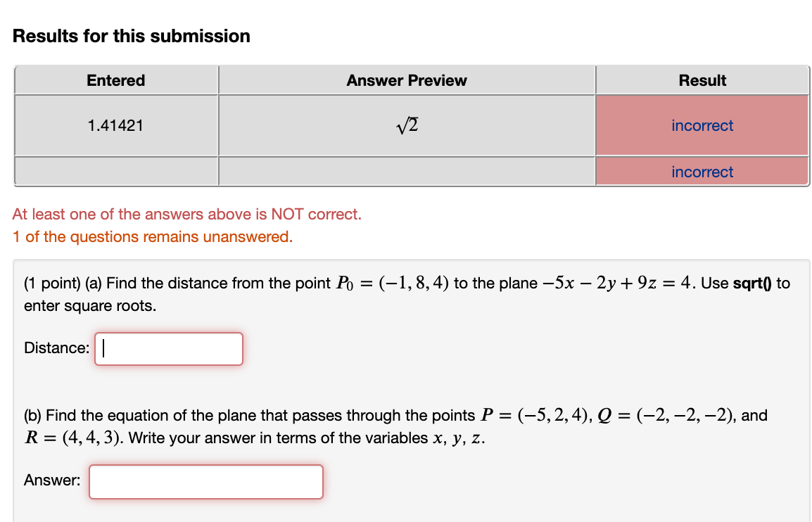Solved Results for this submission Entered Answer Preview | Chegg.com