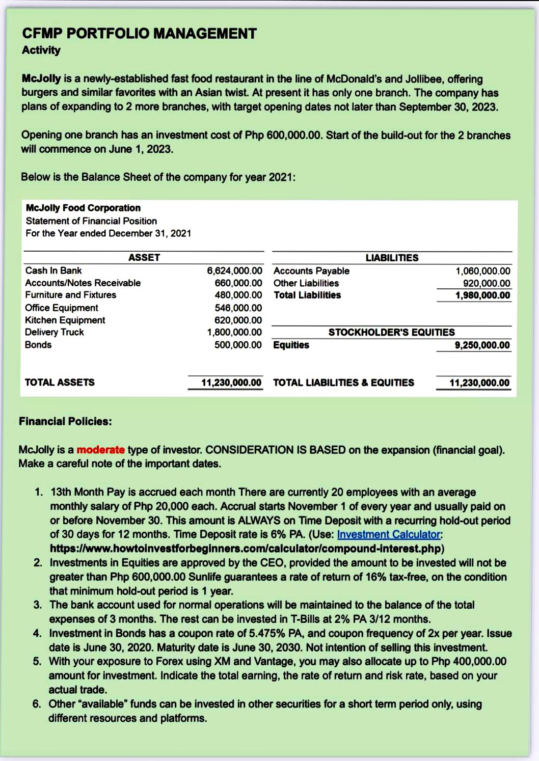 Solved CFMP PORTFOLIO MANAGEMENT Activity McJolly is a | Chegg.com
