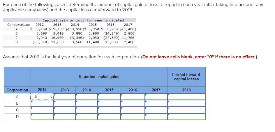 Solved For each of the following cases, determine the amount | Chegg.com
