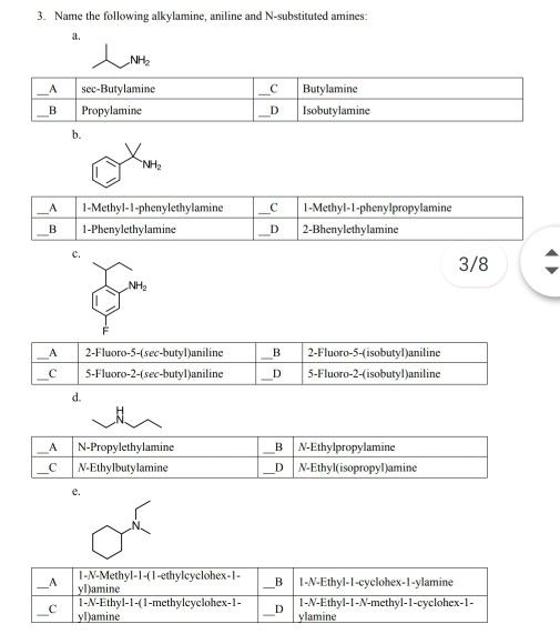 Solved 3. Name the following alkylamine, aniline and | Chegg.com