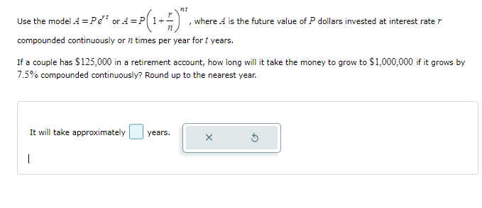 Solved worded:Use the model A =Pe^rt or A=P (1+r/n) , where | Chegg.com