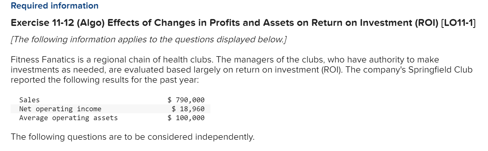 Solved Exercise 11-12 (Algo) Effects of Changes in Profits | Chegg.com