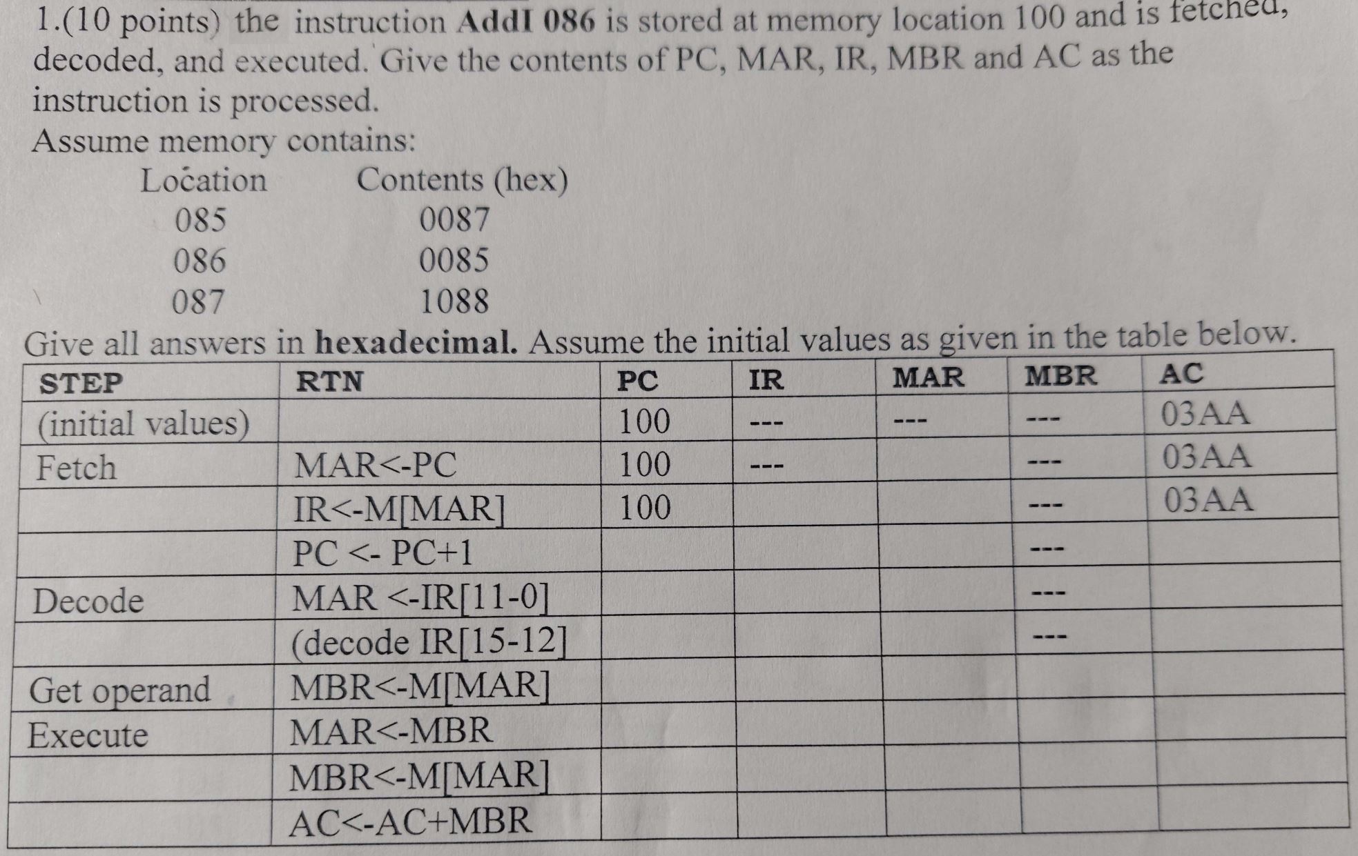 Solved 1.(10 points) the instruction AddI 086 is stored at | Chegg.com