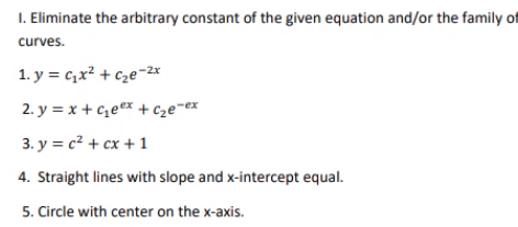 Solved 1. Eliminate the arbitrary constant of the given | Chegg.com
