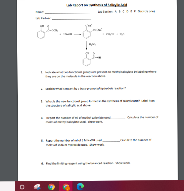 Lab Report on Synthesis of Salicylic Acid Lab | Chegg.com