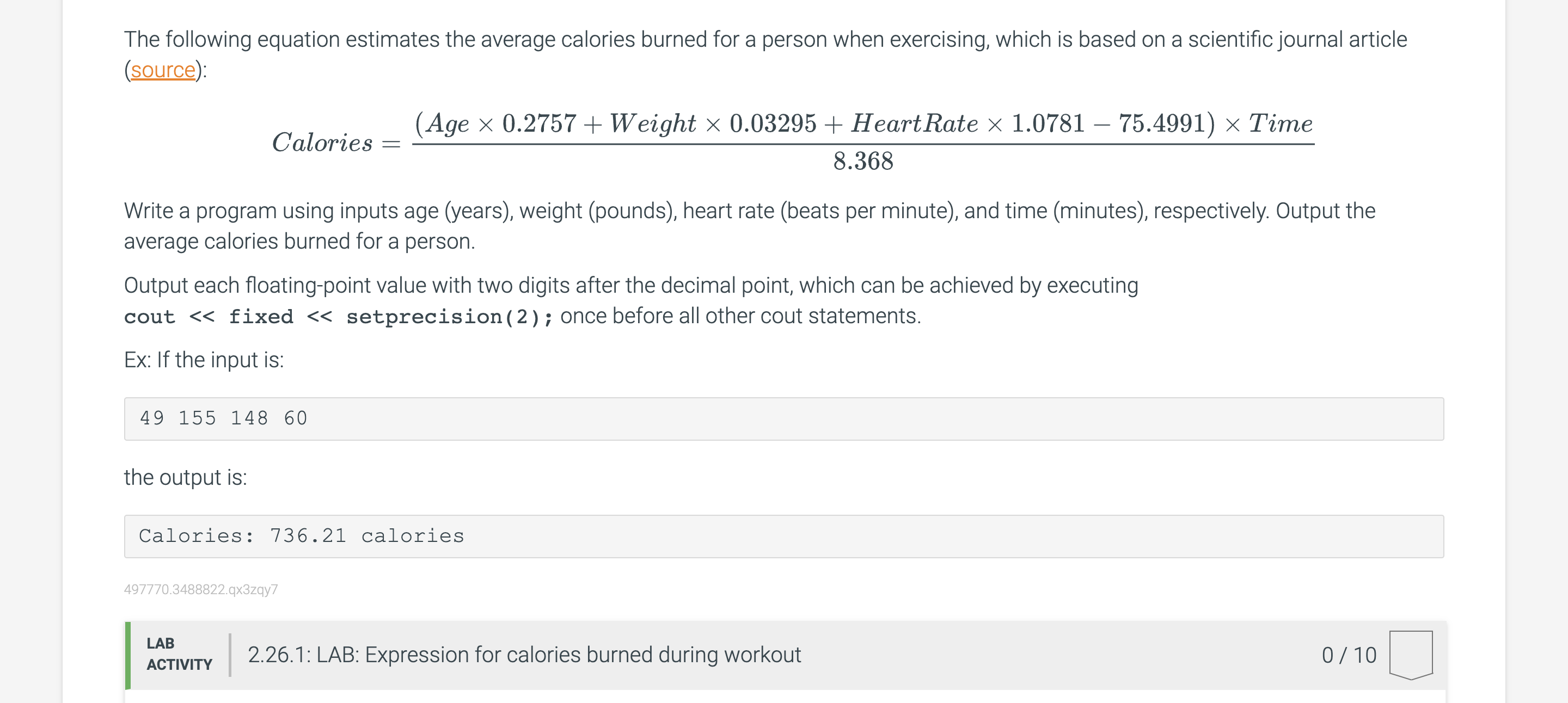 Solved The following equation estimates the average calories | Chegg.com