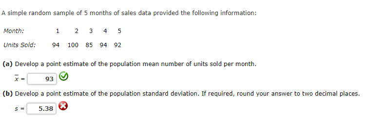 Solved A simple random sample of 5 months of sales data | Chegg.com