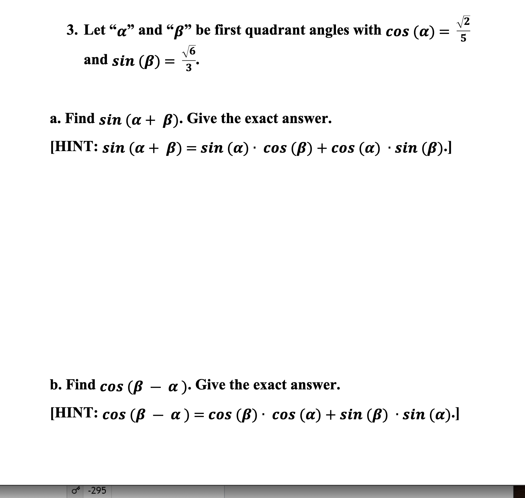 Solved 3. Let " α " and " β " be first quadrant angles with | Chegg.com