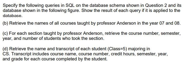 Solved Specify the following queries in SQL on the database | Chegg.com