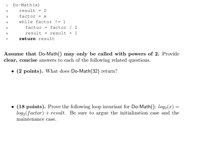 Solved analysis of algorithm - loop invariant I need help | Chegg.com