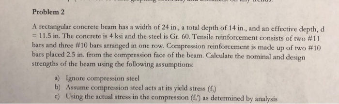 Solved Problem 2 A rectangular concrete beam has a width of | Chegg.com