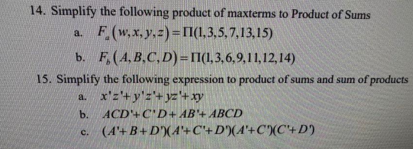Solved 4. Simplify the following product of maxterms to | Chegg.com