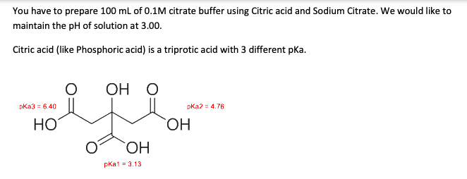 Solved You have to prepare 100 mL of 0.1M citrate buffer | Chegg.com