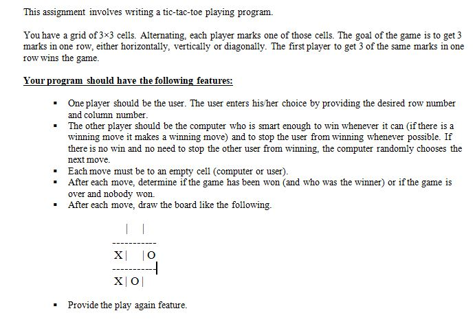 Solved This assignment involves writing a tic-tac-toe | Chegg.com
