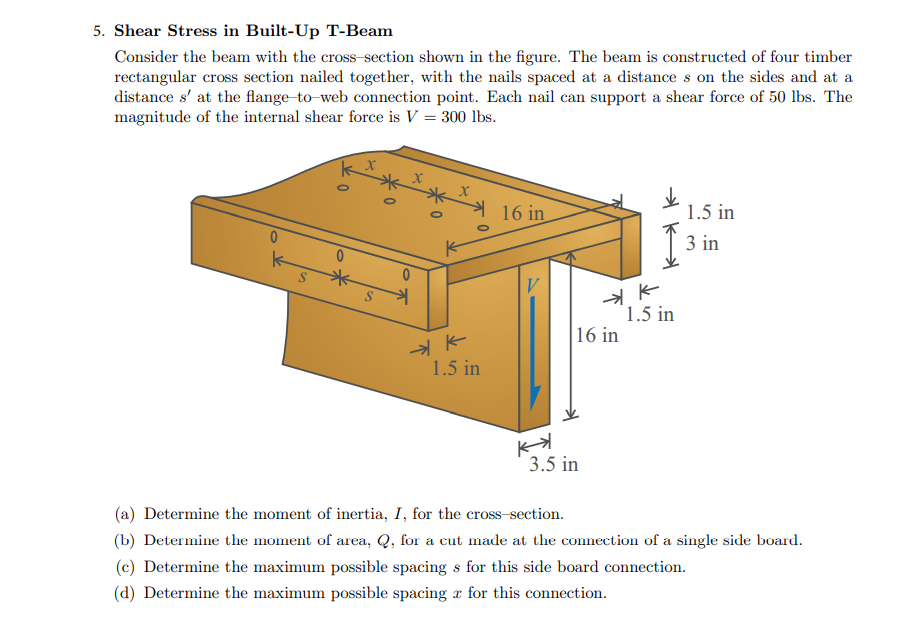 Solved 5. Shear Stress in Built-Up T-Beam Consider the beam | Chegg.com
